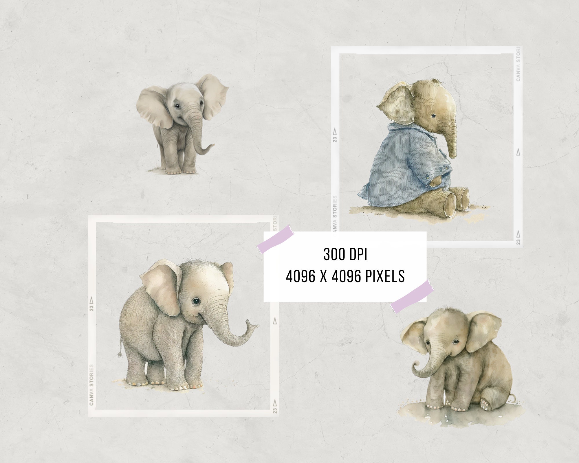 Watercolor Elephant Clipart Bundle PNG Clip Art Elephant, Instant ...