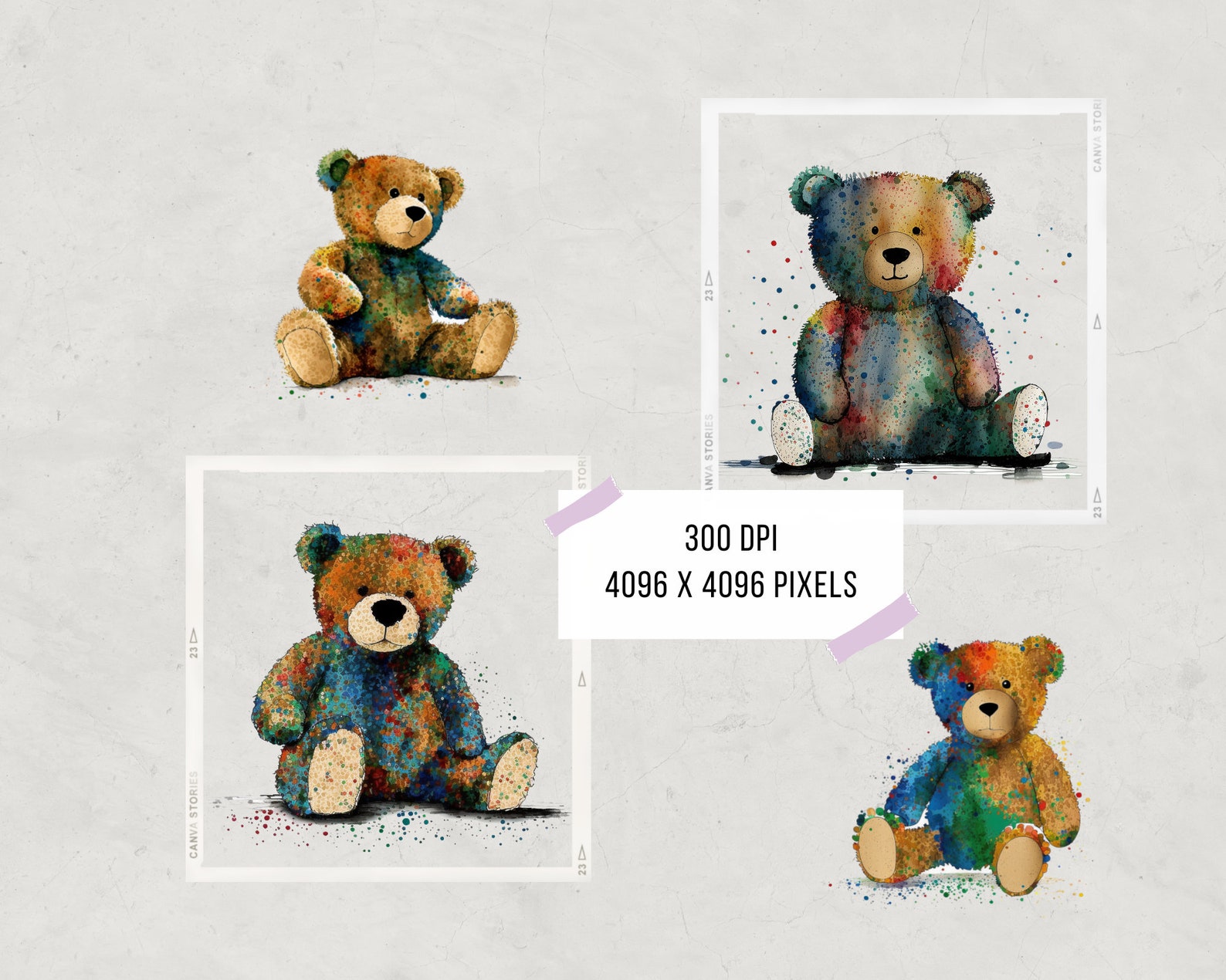 Colorful Teddy Bear Clipart Bundle Watercolor Splash Rainbow - Etsy