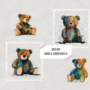 Colorful Teddy Bear Clipart Bundle Watercolor Splash Rainbow - Etsy