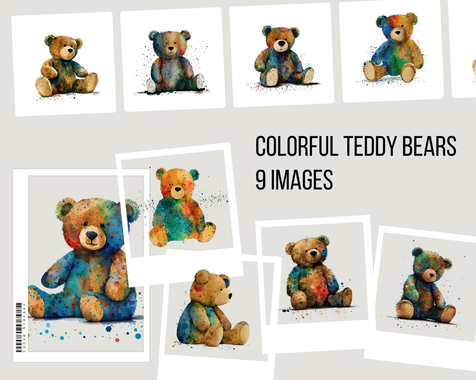 Colorful Teddy Bear Clipart Bundle Watercolor Splash Rainbow - Etsy