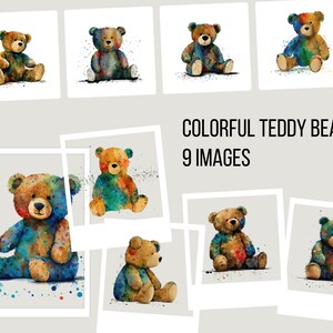 Colorful Teddy Bear Clipart Bundle Watercolor Splash Rainbow - Etsy