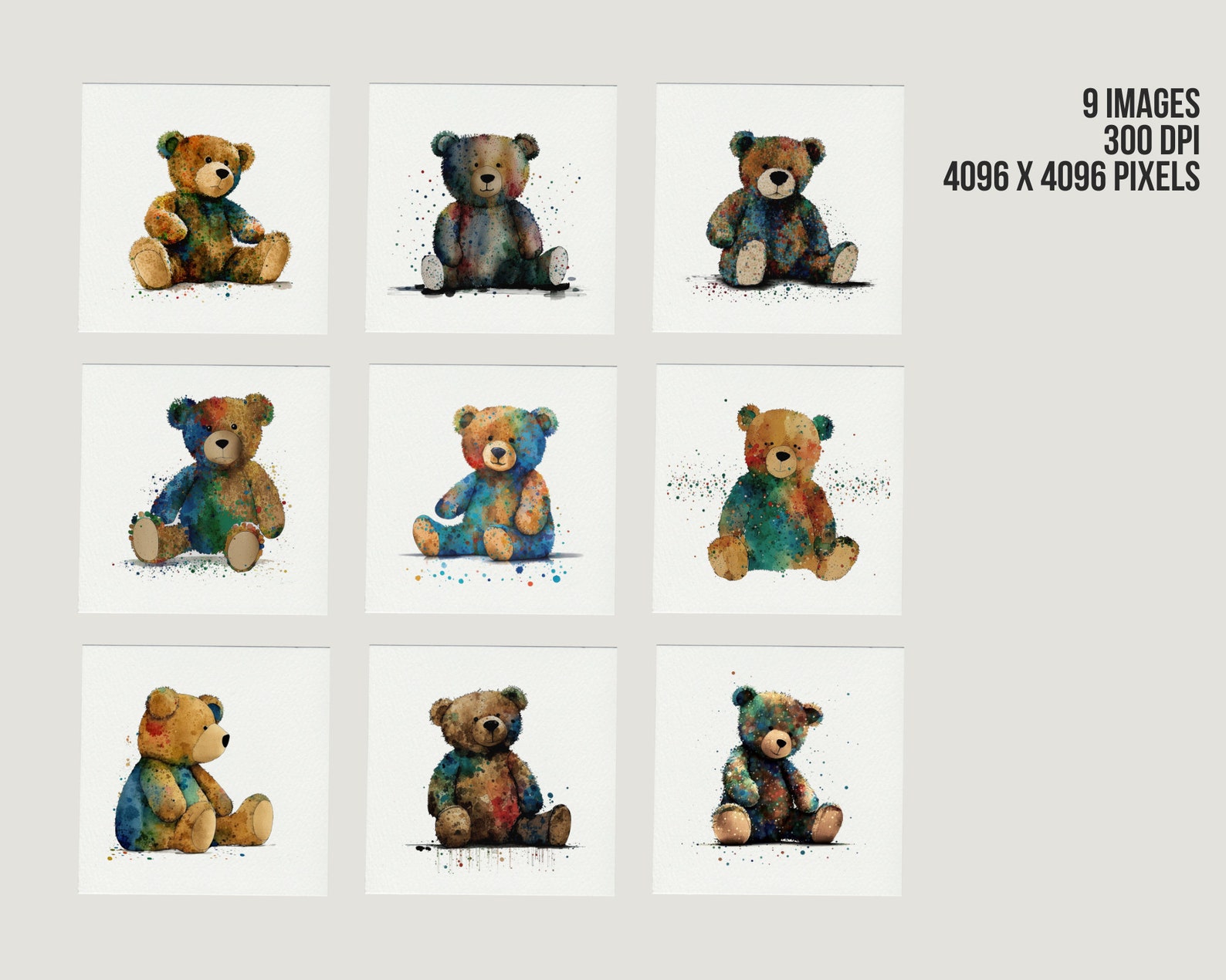 Colorful Teddy Bear Clipart Bundle Watercolor Splash Rainbow - Etsy