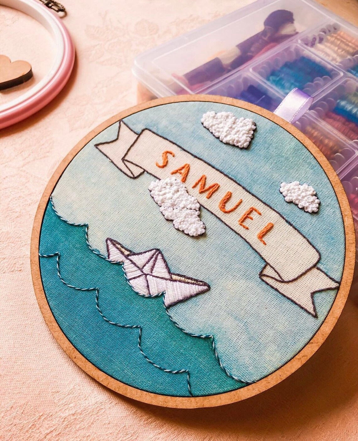 Custom Made/ Personalized/ Hand Embroidery Nursery Hoop Baby Name or ...