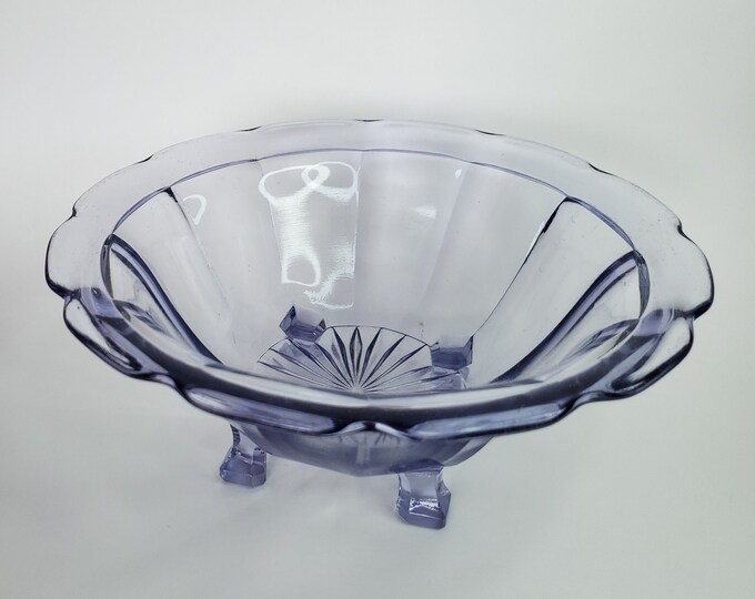 Amethyst Glass Bowl Four Feet Vintage Scalloped Edge Clear Glass Cozy ...