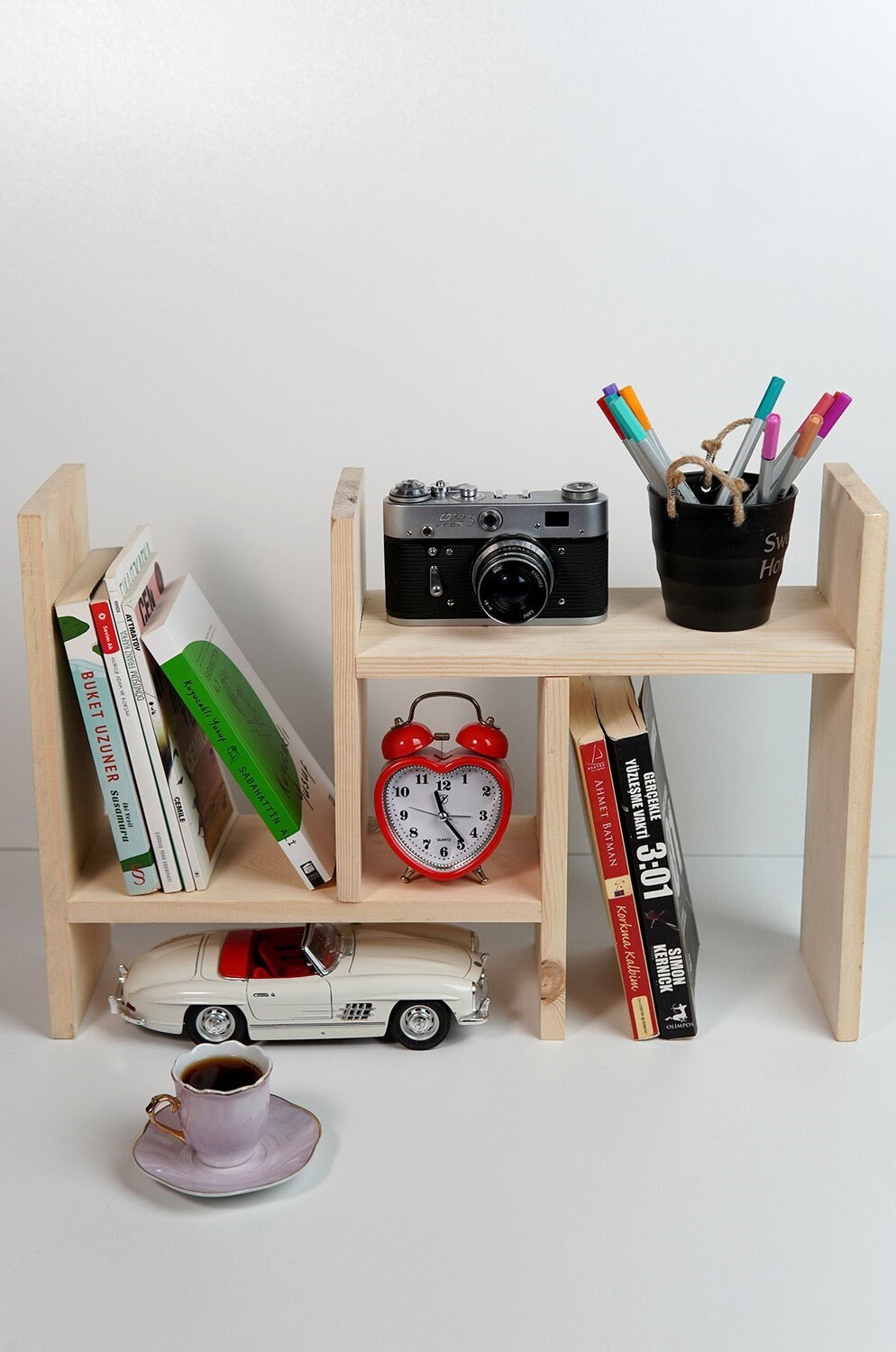 Wooden Bookshelf for Desktop, Multi-eye Book Stand Tabletop Wooden ...