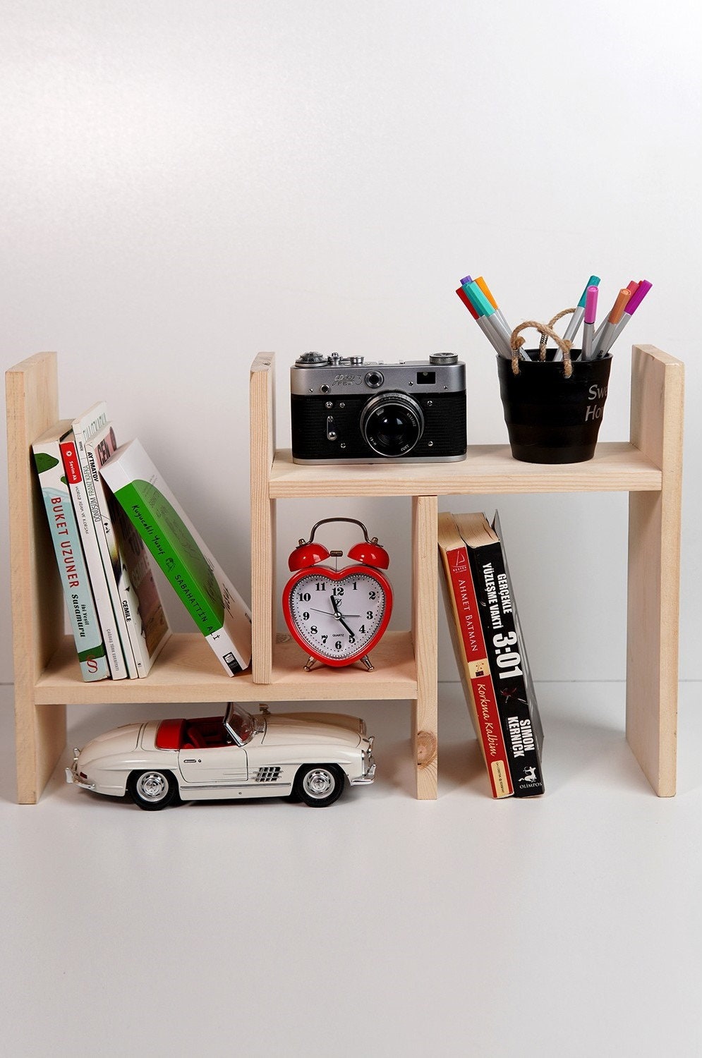 Wooden Bookshelf for Desktop, Multi-eye Book Stand Tabletop Wooden ...