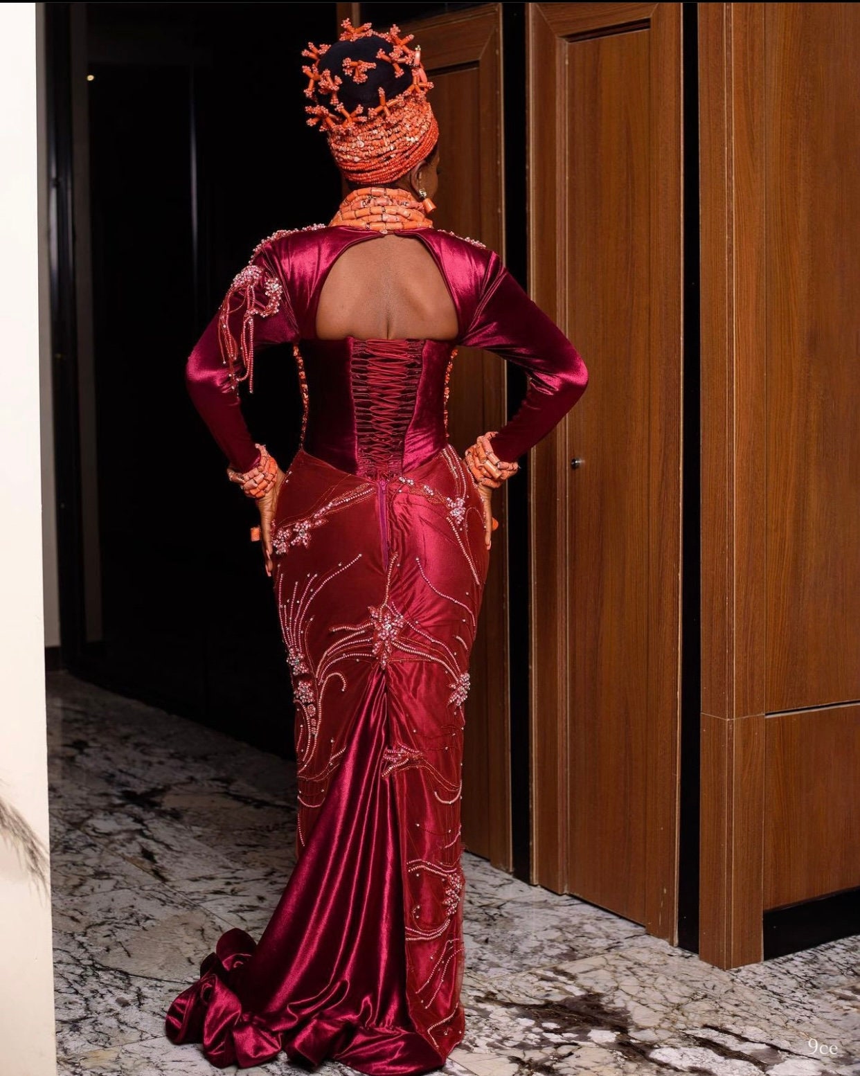 African Wedding Reception Dress, Benin Bride, Burgundy, Prom Dress ...
