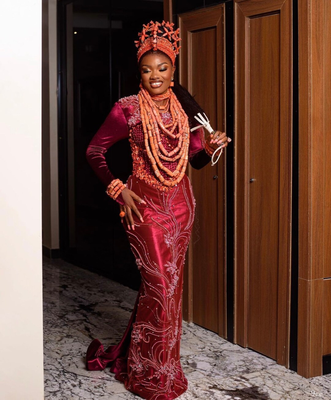 African Wedding Reception Dress, Benin Bride, Burgundy, Prom Dress ...