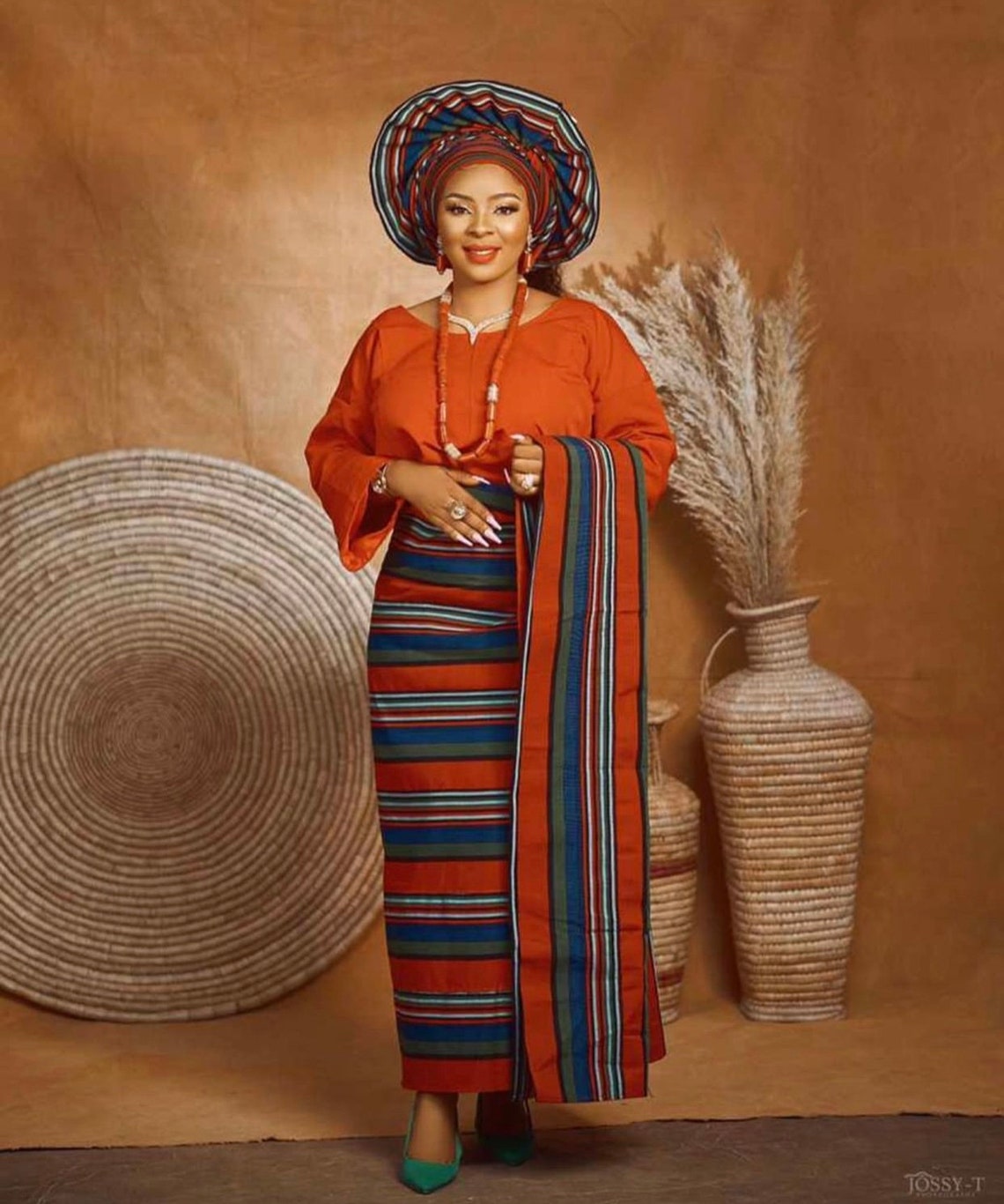 Party Dress, Wedding Dress, Bride Dress, Burnt Orange Dress, Quality Aso Oke, Aso Ofi, Africa ...