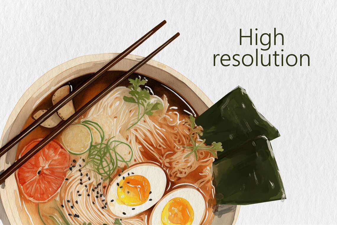 Watercolor Asian Food Clipart Sushi Ramen Tteokbokki - Etsy