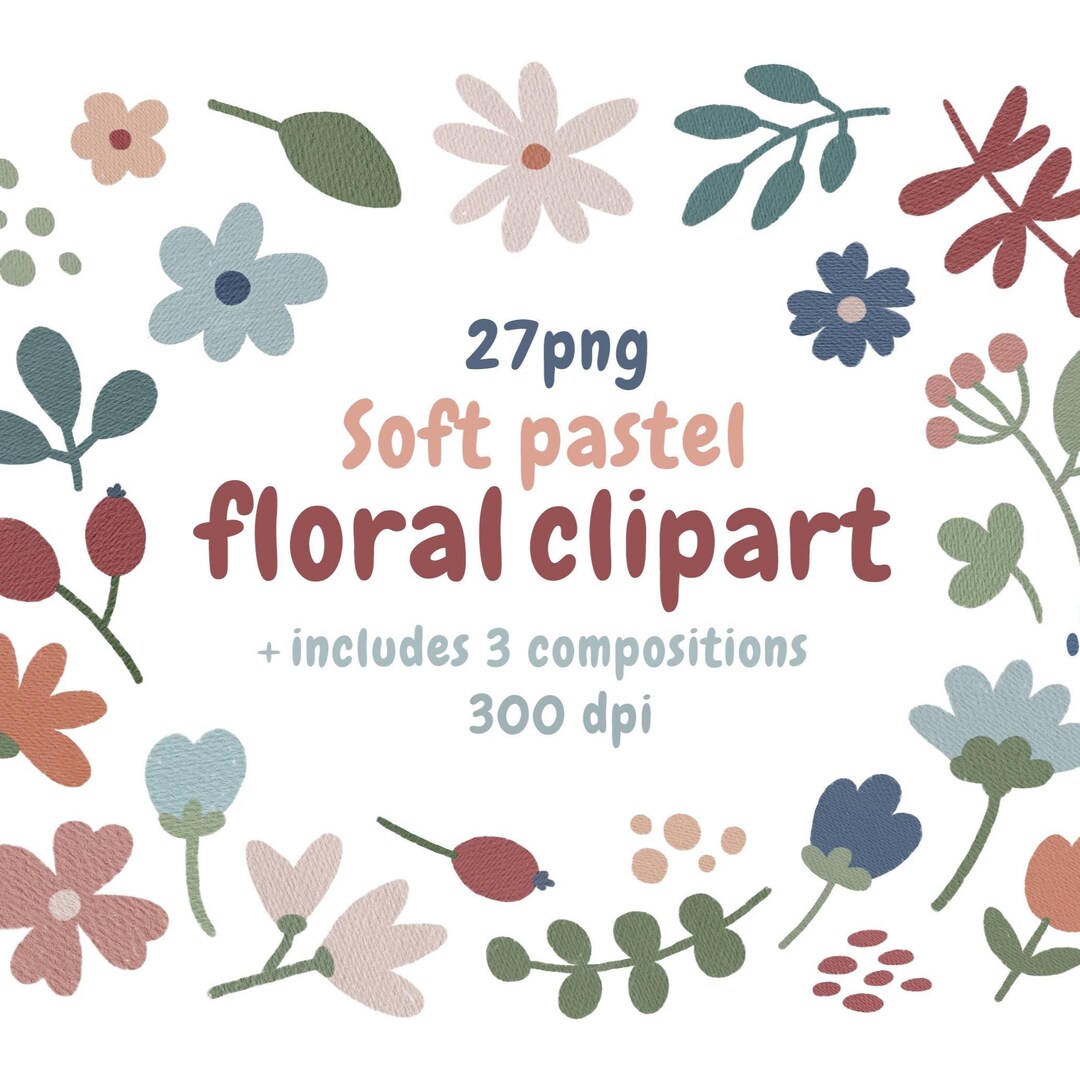 Watercolor Pastel Flower Clipart: Boho Floral PNG (digital Download) - Etsy