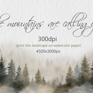 Watercolor Misty Pine Forest Landscapes. Winter Forest Scenery Clipart ...