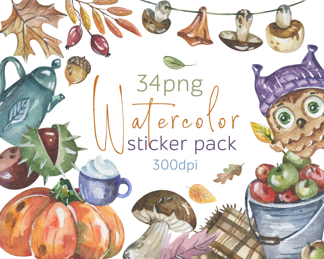 Watercolor Autumn Clipart Set: Harvest Pumpkin, Mushrooms (PNG Digital ...