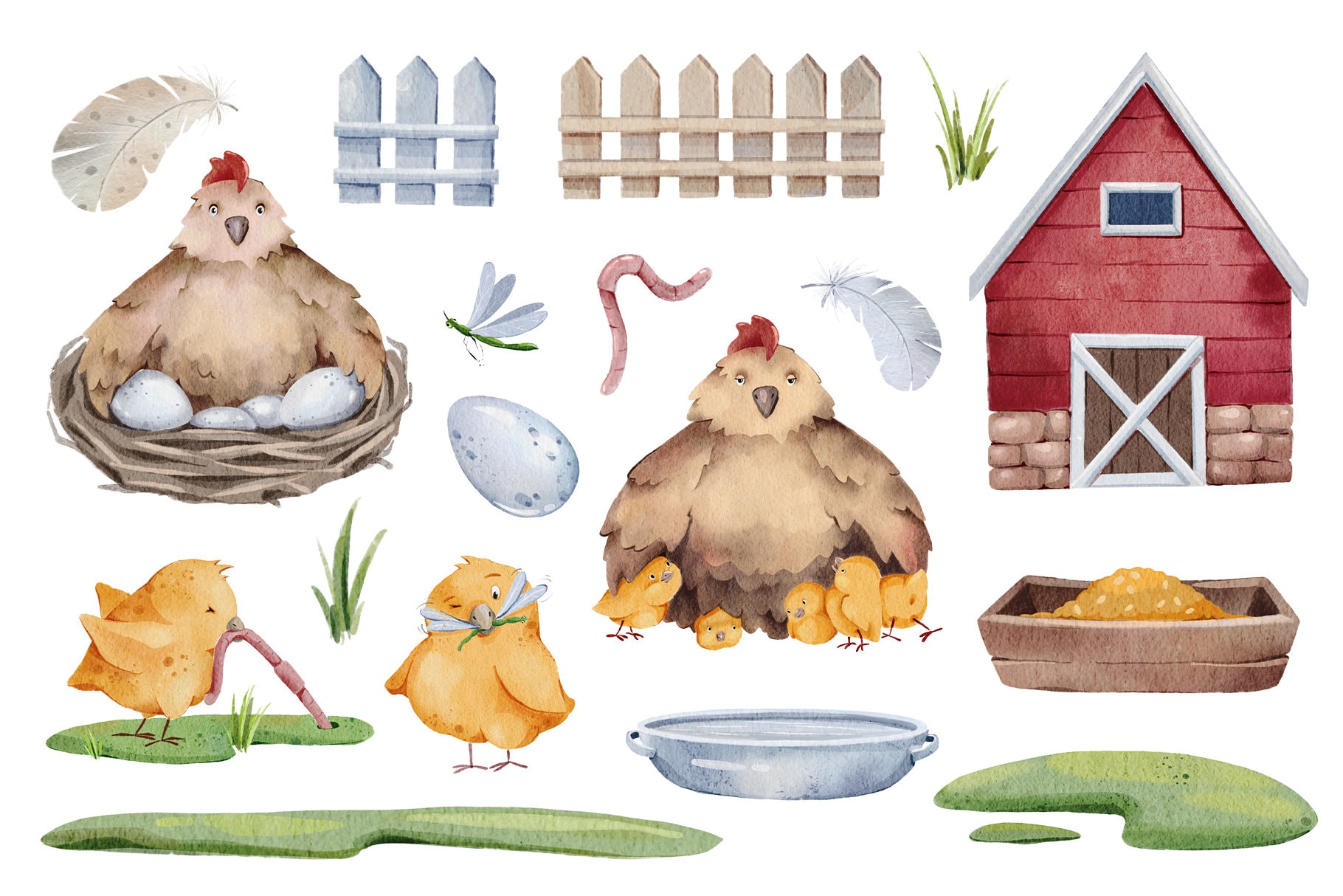 Watercolor Chicken Baby Clipart Cute Chick Clipart Watercolor Summer ...