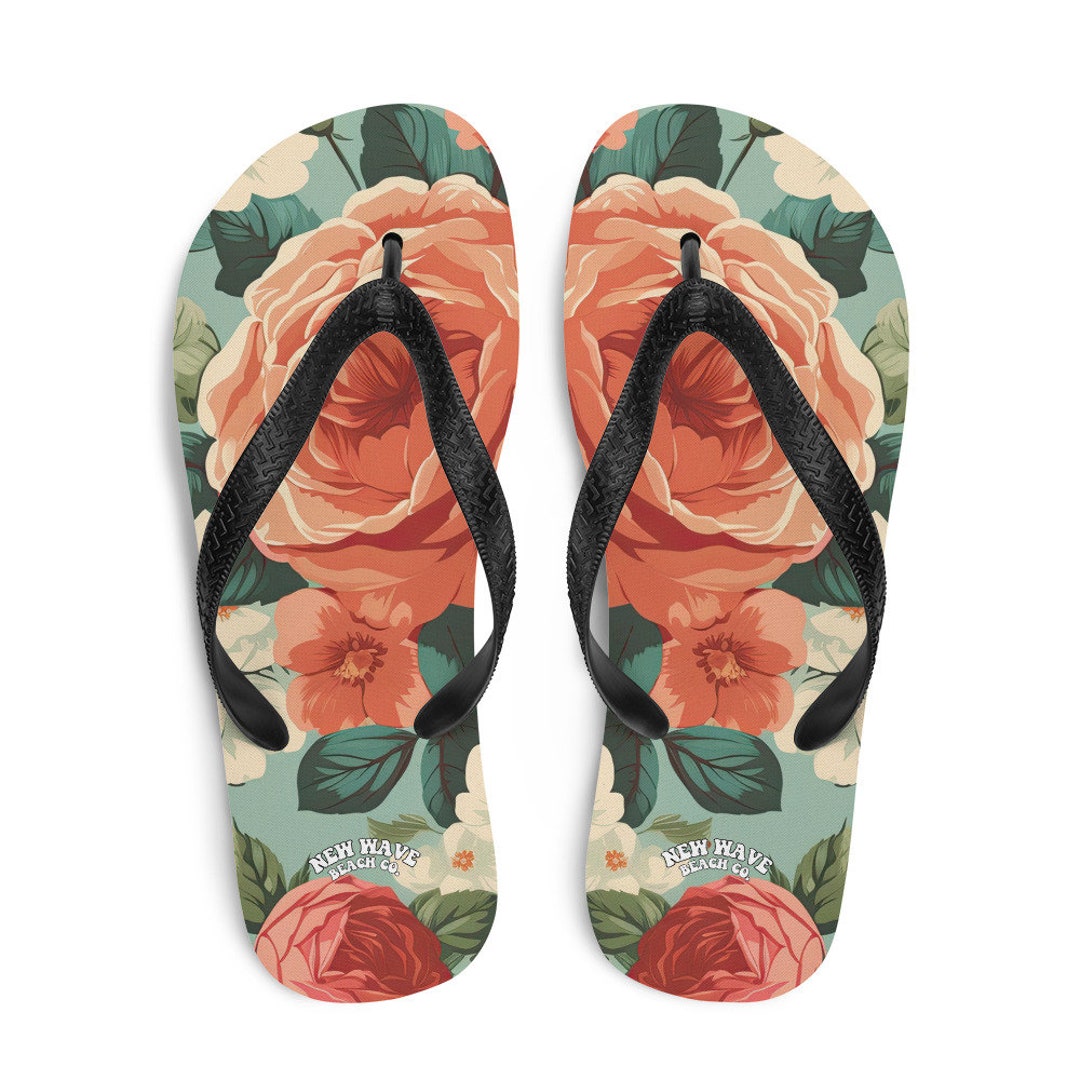 Rose Flip Flops Pink Green White Flowers Colorful Watercolor Footwear ...