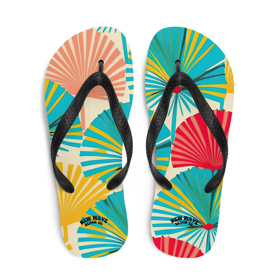Pink Blue Red Yellow Fan Palm Leaf Flip Flops Colorful - Etsy