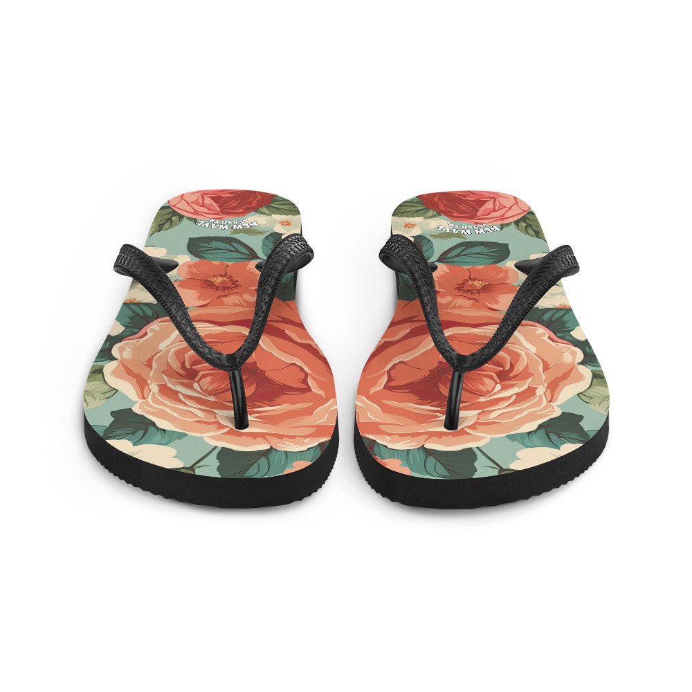 Rose Flip Flops Pink Green White Flowers Colorful Watercolor Footwear ...