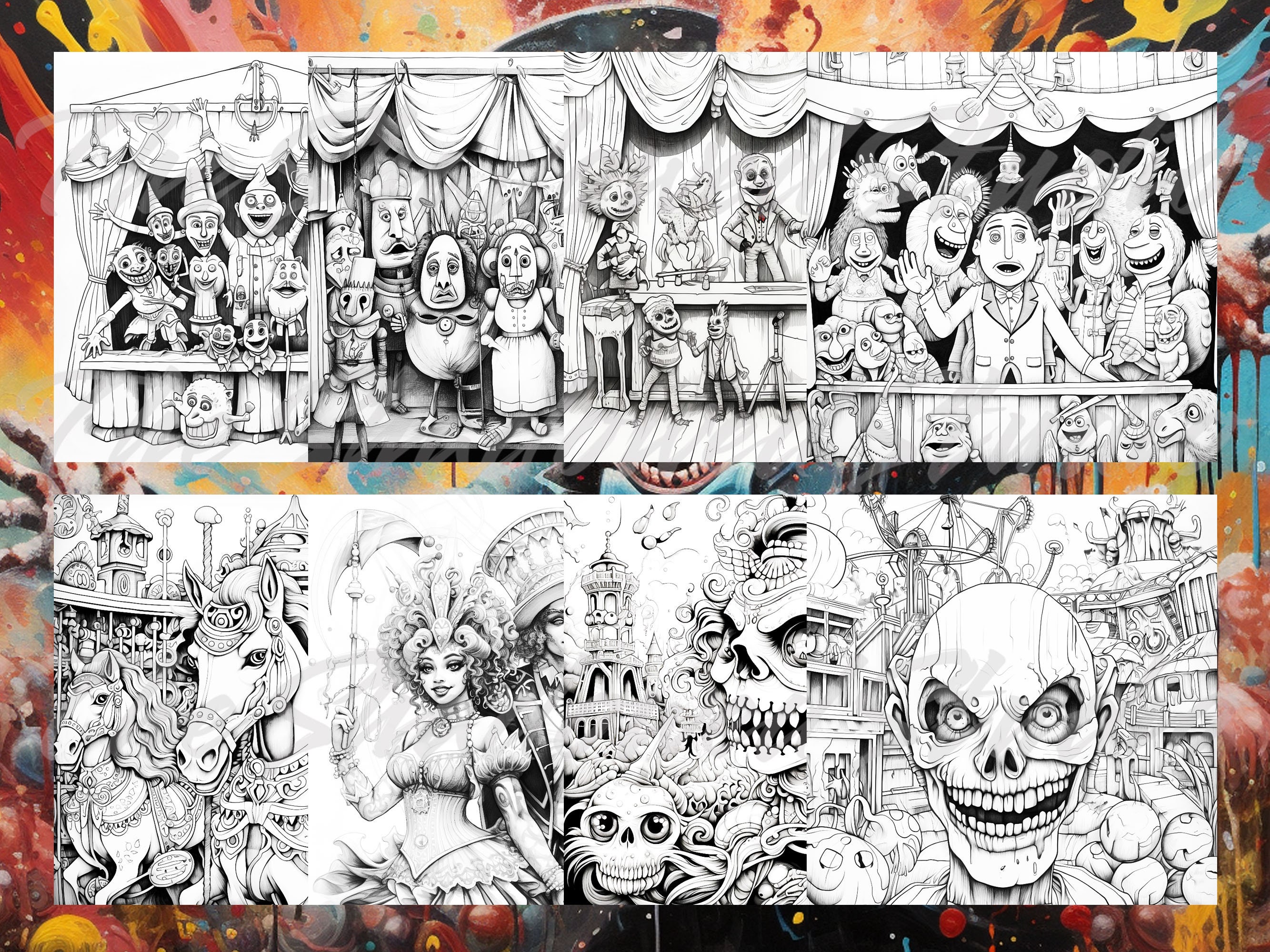 60 Creepy Carnival Coloring Pages Fantasy Relaxing Fun - Etsy