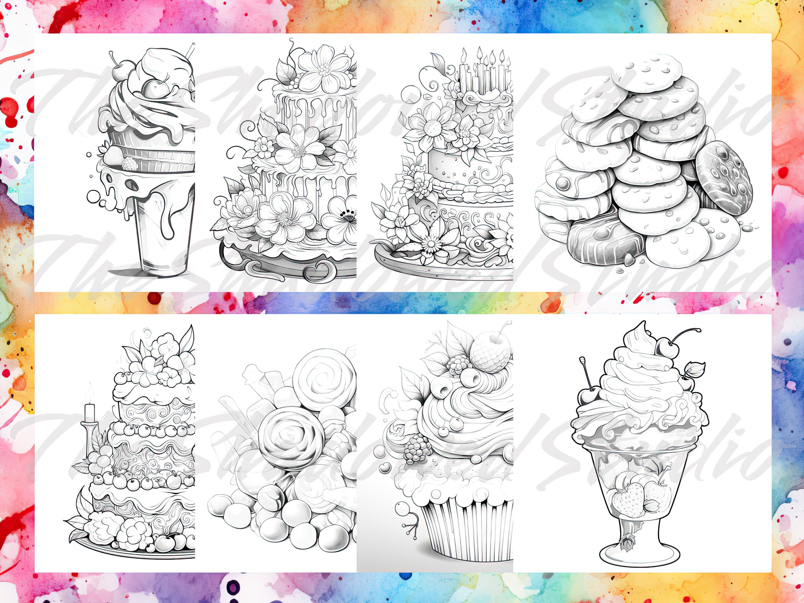 60 Foodie Fun Coloring Pages, Cute, Relaxing, Fun, Greyscale Images ...