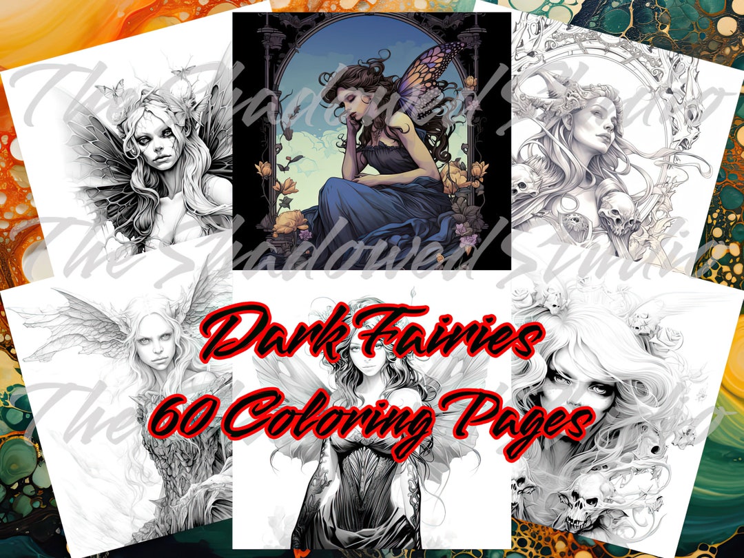 60 Dark Fairies Coloring Pages, Cute, Fantasy, Relaxing, Fun, Greyscale ...
