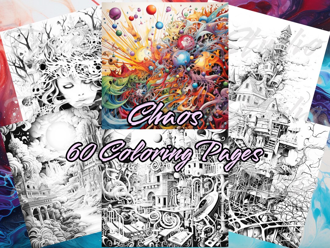 Chaos 60 Coloring Pages Fantasy Relaxing Fun Greyscale - Etsy