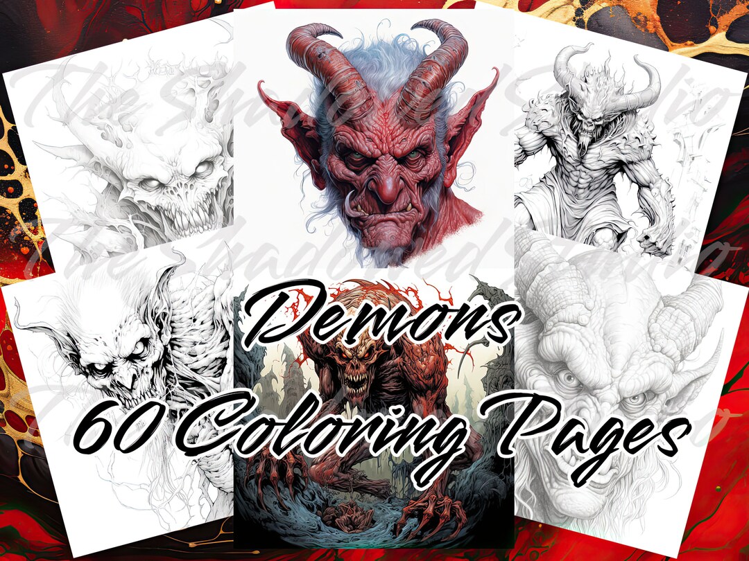 60 Demons Coloring Pages, Fantasy, Horror, Relaxing, Fun, Greyscale ...