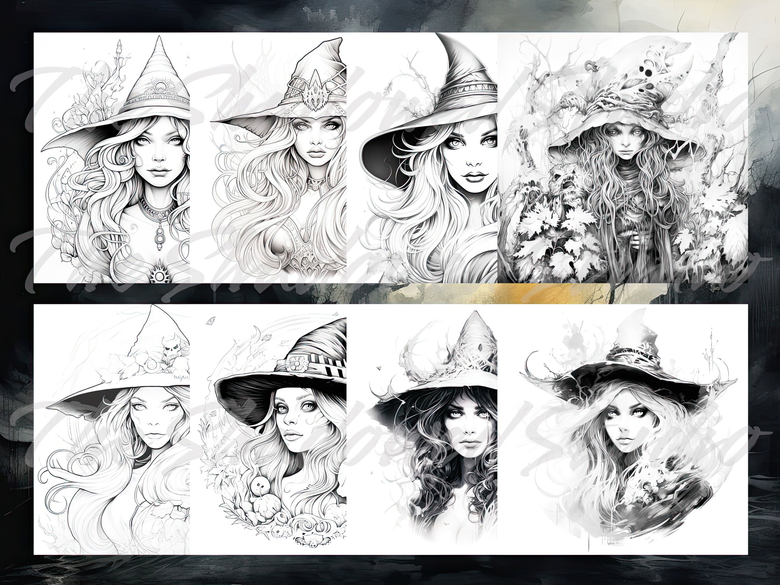 60 Witch Coloring Pages Magical Fantasy Relaxing Fun - Etsy