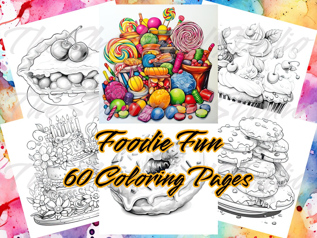 60 Foodie Fun Coloring Pages, Cute, Relaxing, Fun, Greyscale Images ...
