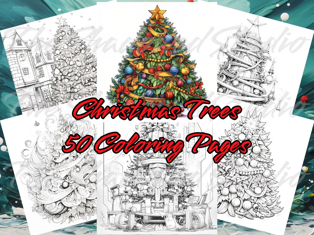 Christmas Trees 60 Coloring Pages, Cute, Relaxing, Fun, Greyscale ...
