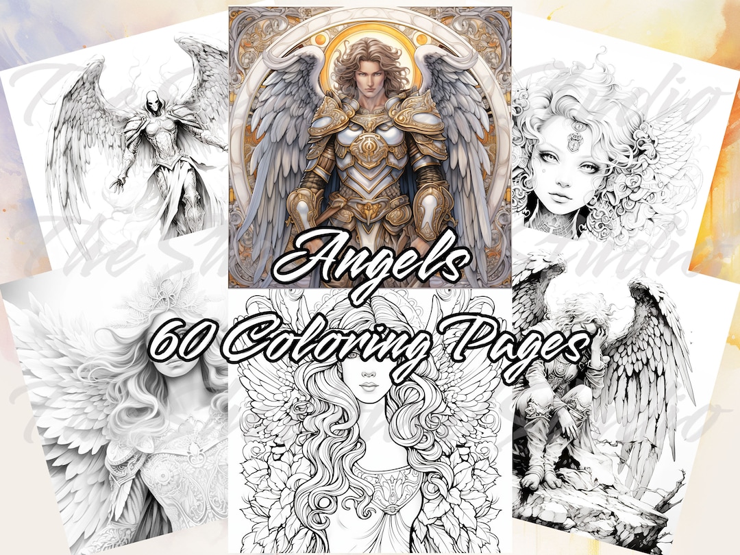 Angels 60 Coloring Pages, Fantasy, Relaxing, Fun, Greyscale Images ...