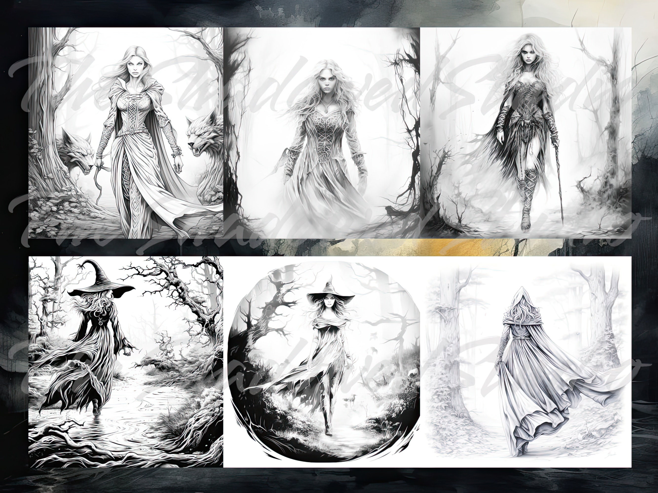 60 Witch Coloring Pages Magical Fantasy Relaxing Fun - Etsy