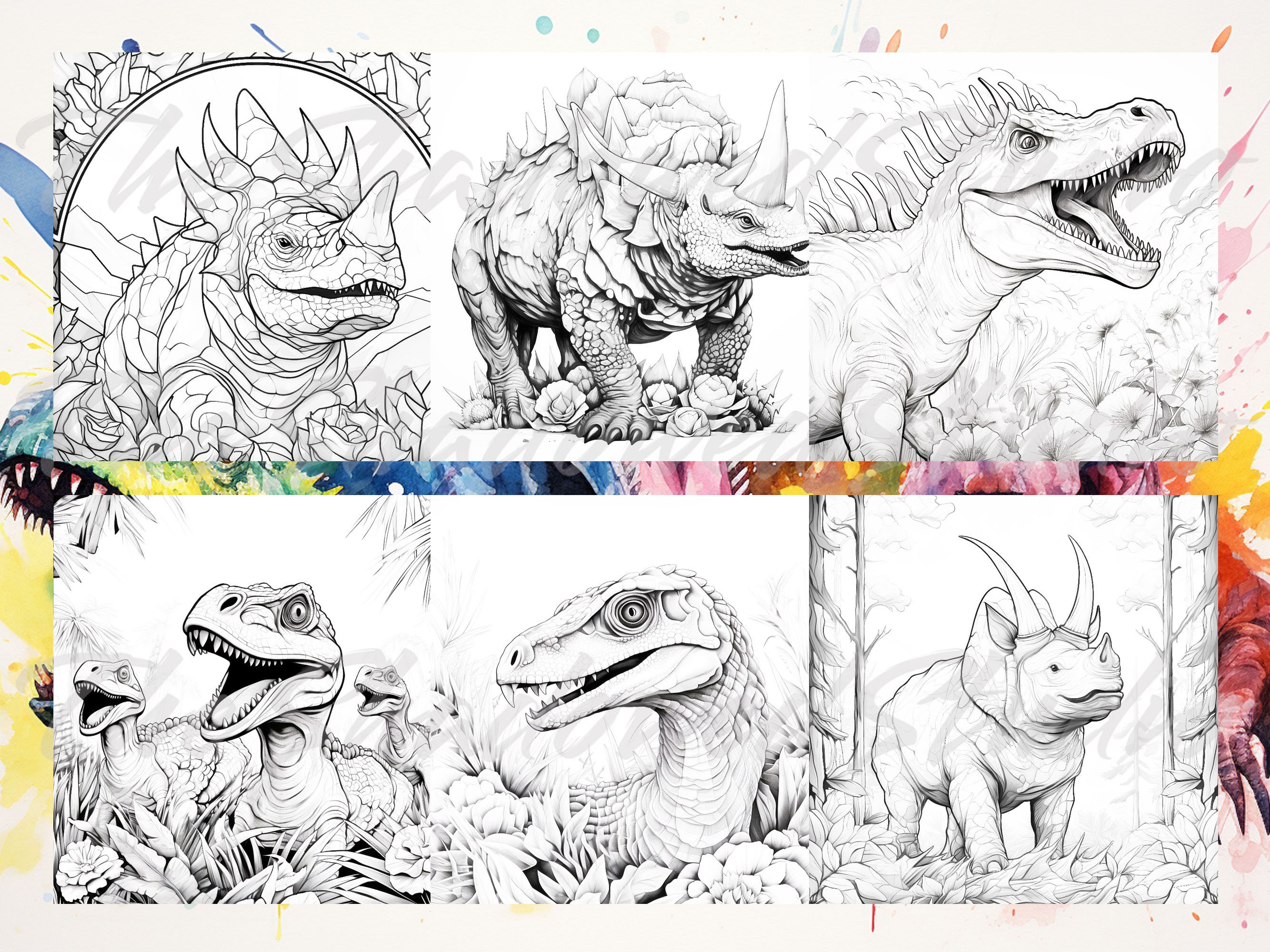 Dinosaurs 60 Coloring Pages Prehistoric Relaxing Fun - Etsy