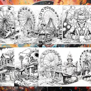 60 Creepy Carnival Coloring Pages, Fantasy, Relaxing, Fun, Greyscale ...