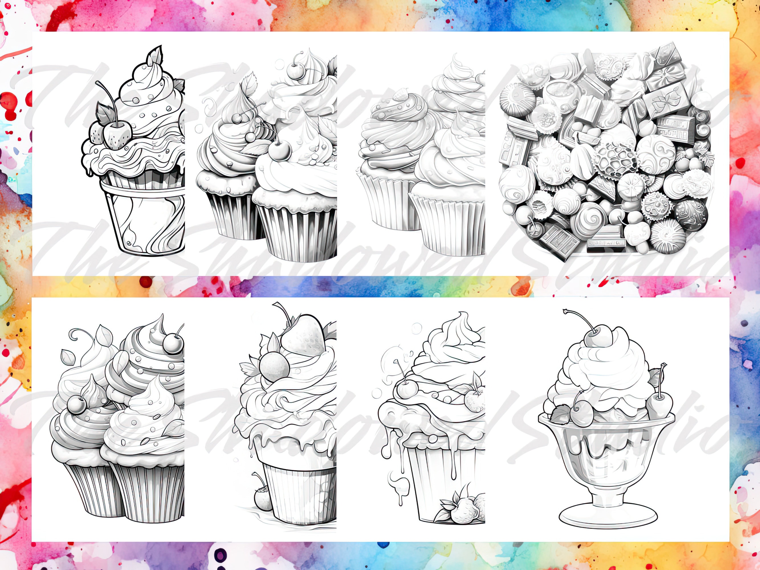 60 Foodie Fun Coloring Pages, Cute, Relaxing, Fun, Greyscale Images ...
