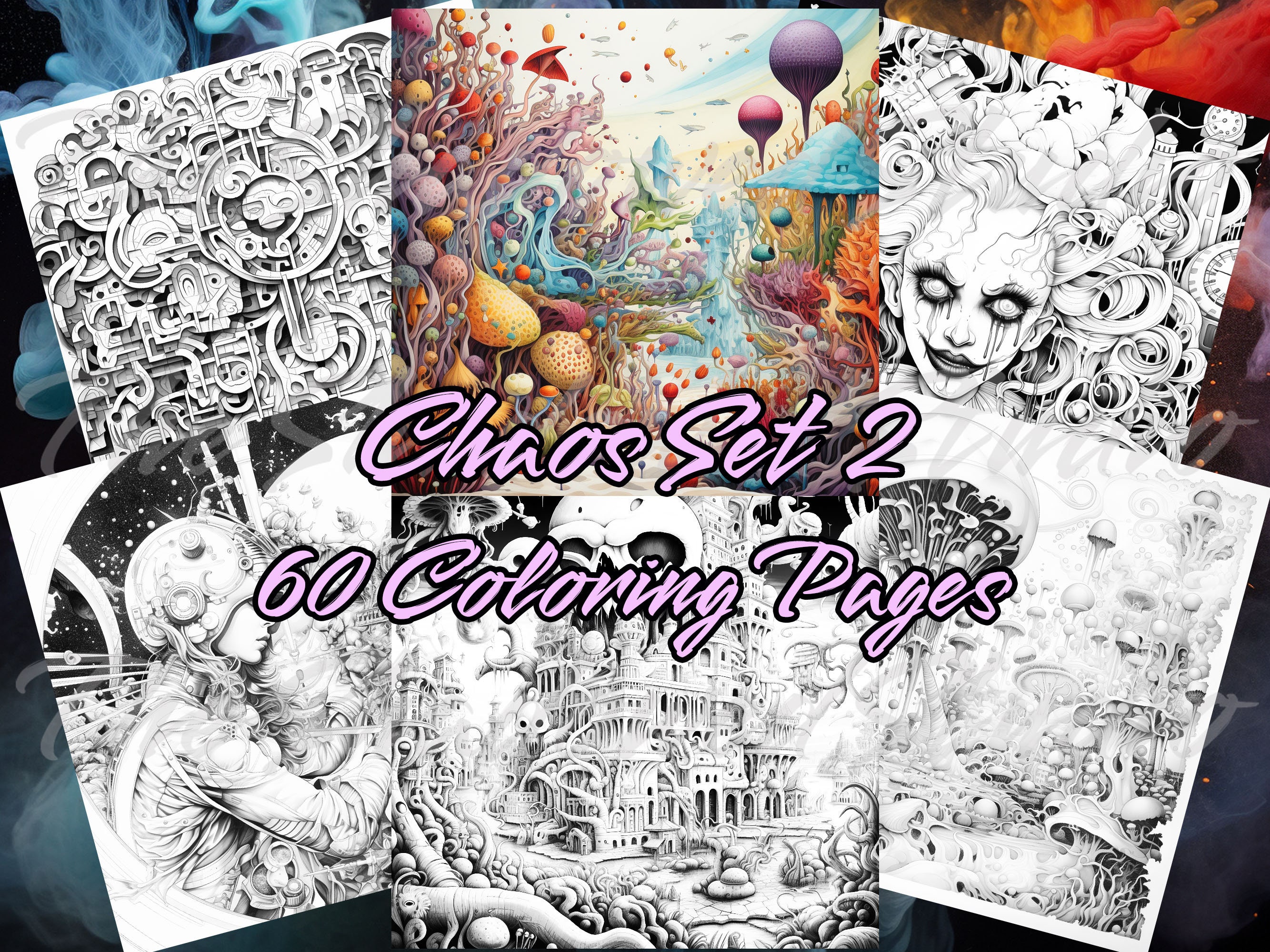 Chaos Set 2 60 Coloring Pages Fantasy Relaxing Fun - Etsy