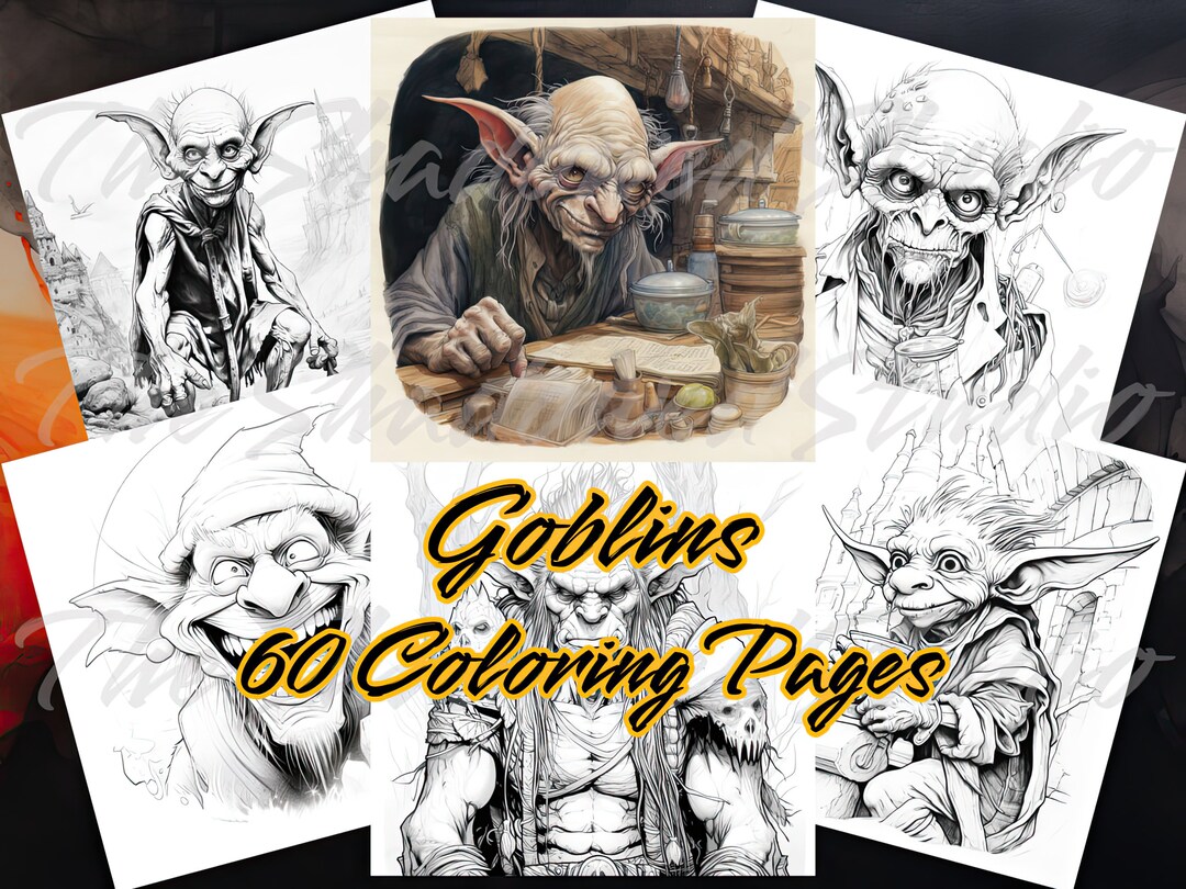 60 Goblin Coloring Pages, Whimsy, Fantasy, Relaxing, Fun, Greyscale ...