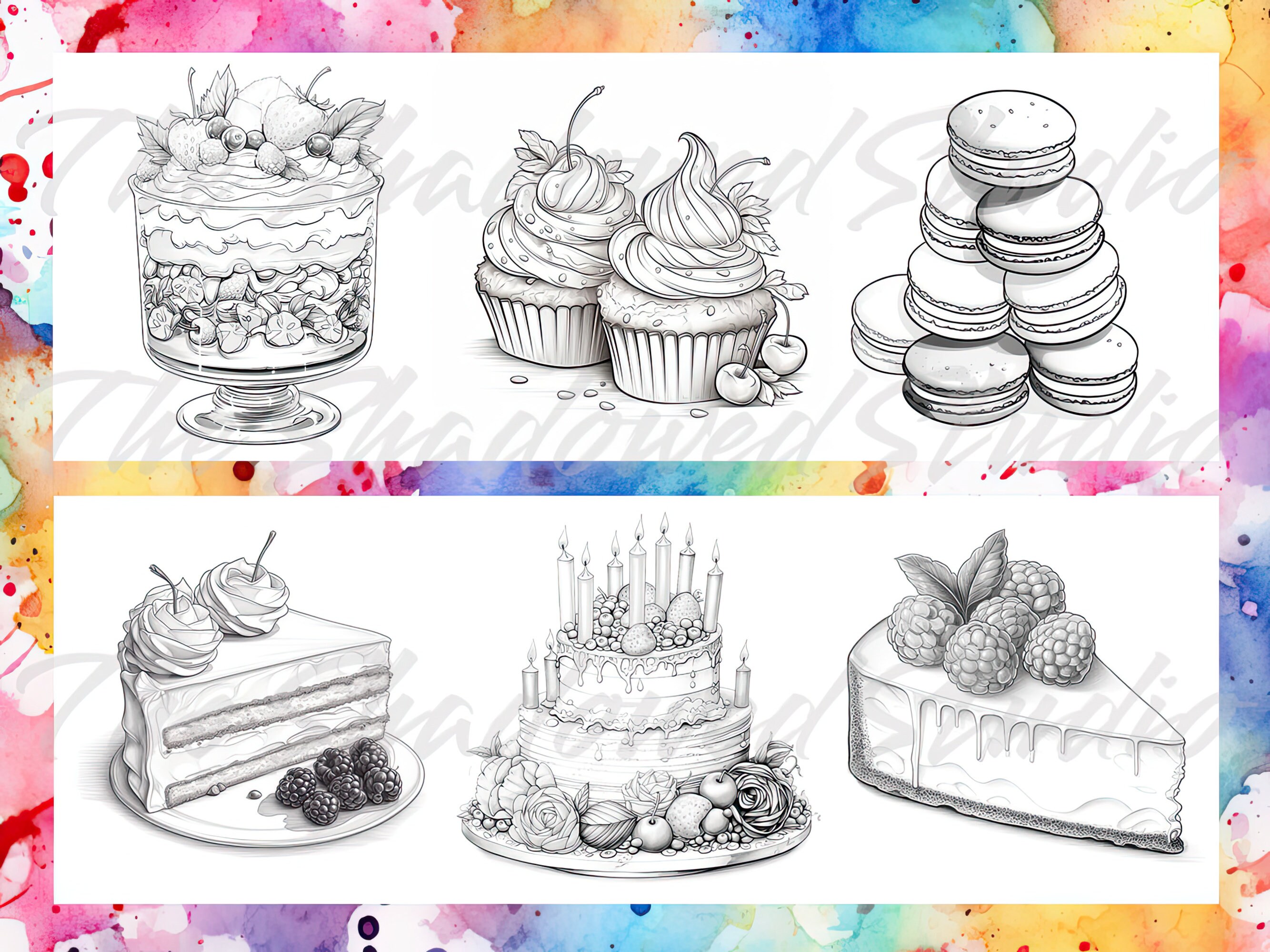 60 Foodie Fun Coloring Pages, Cute, Relaxing, Fun, Greyscale Images ...