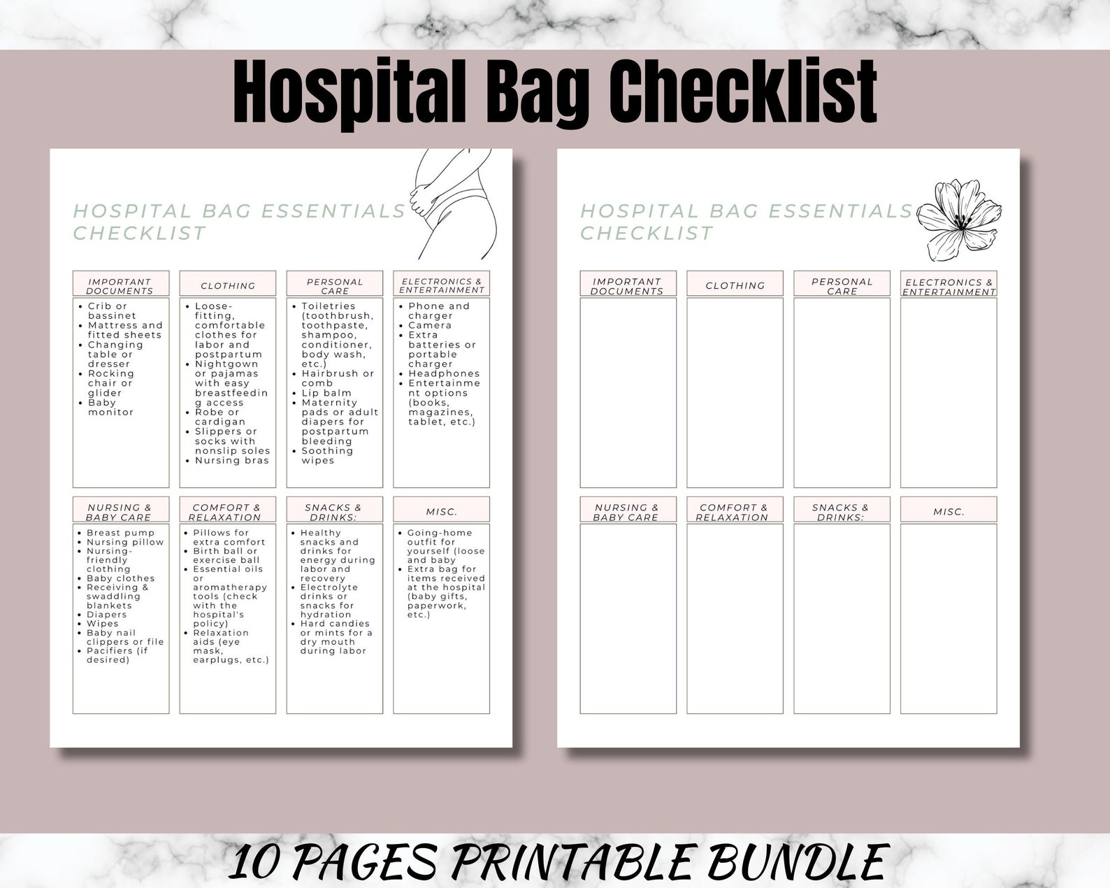 Hospital Bag Checklist Birth Packing List Labour Delivery Checklist ...