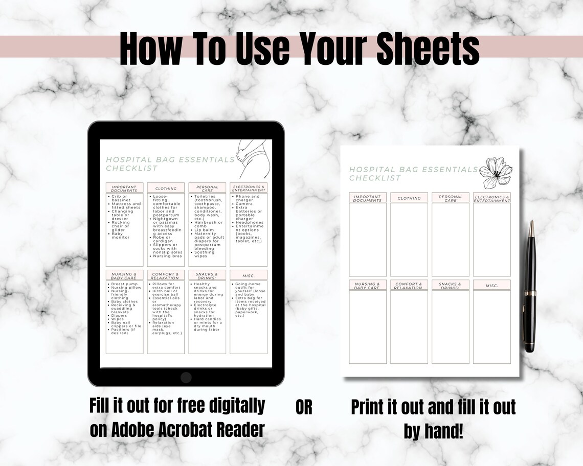 Hospital Bag Checklist Birth Packing List Labour Delivery Checklist ...