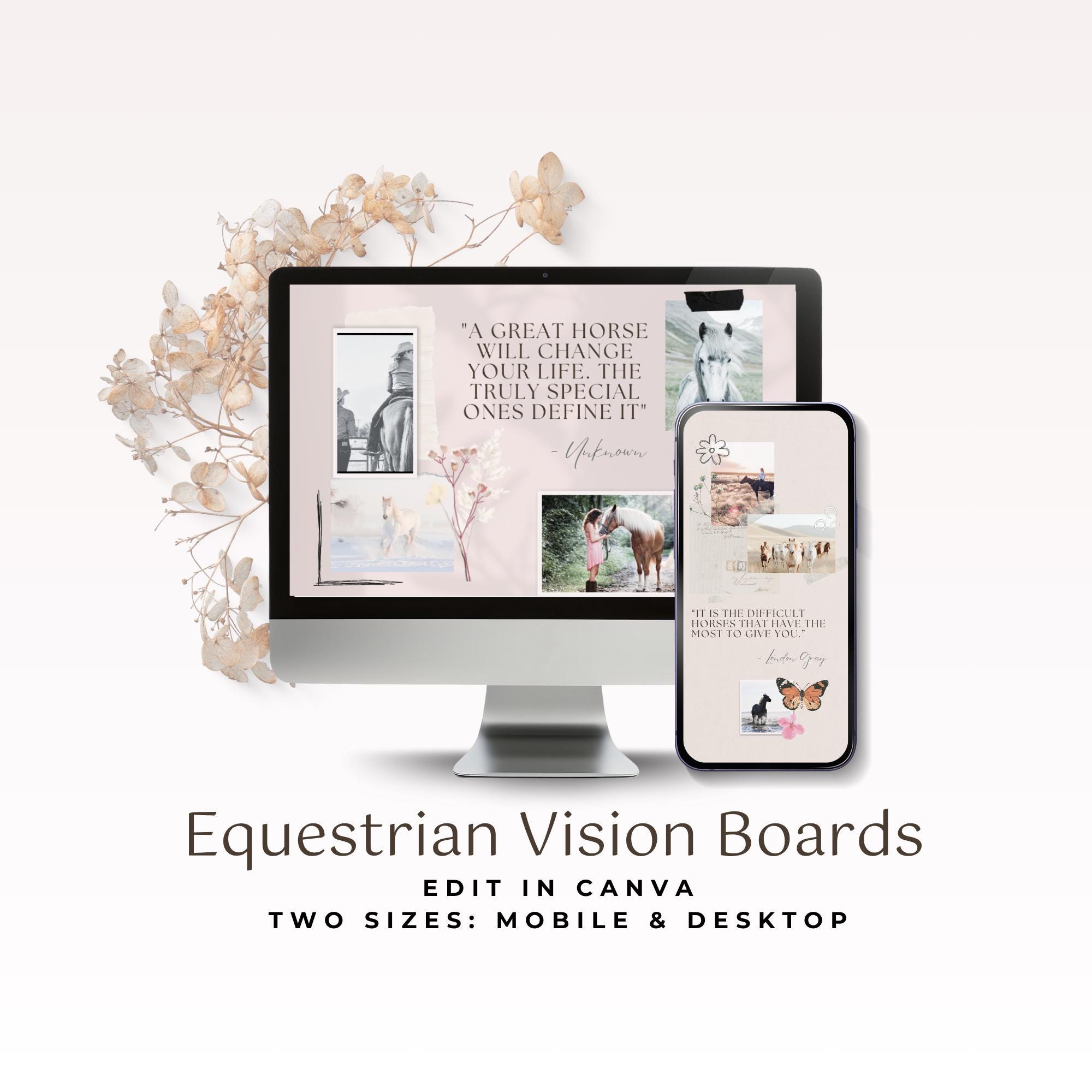 5 Equestrian Vision Board Canva Templates / 2 Formats for Both Mobile ...