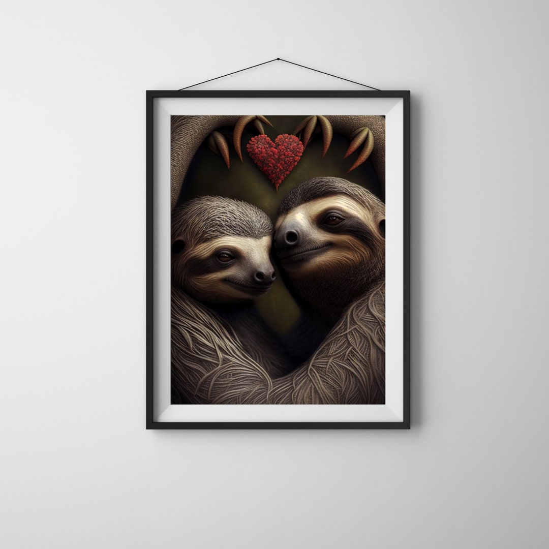Sloth Heart Shape Animal Prints Wall Art 5 Popular Sizes Ready to Print ...