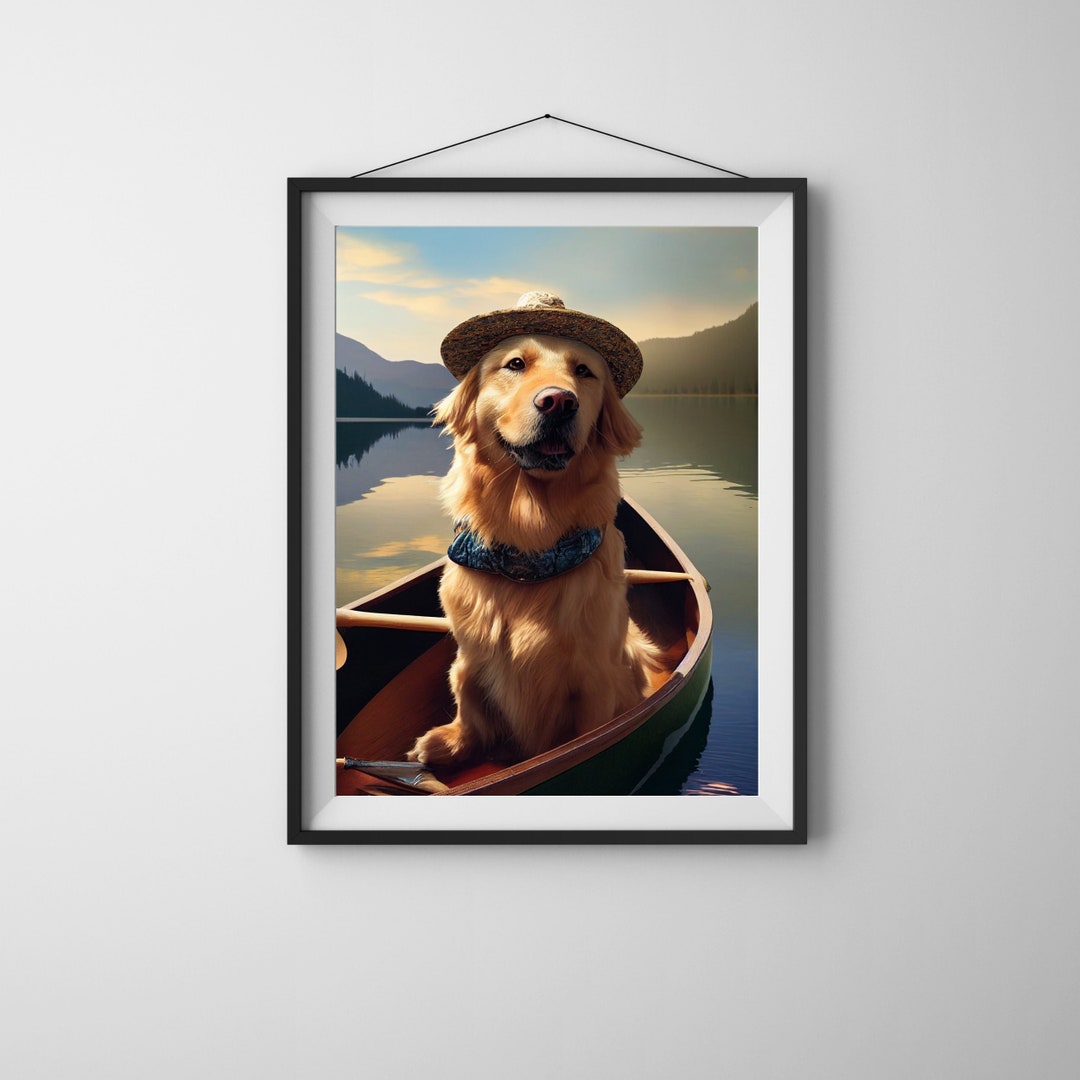Golden Retriever in a Canoe Animal Prints Wall Art 5 Popular Sizes ...