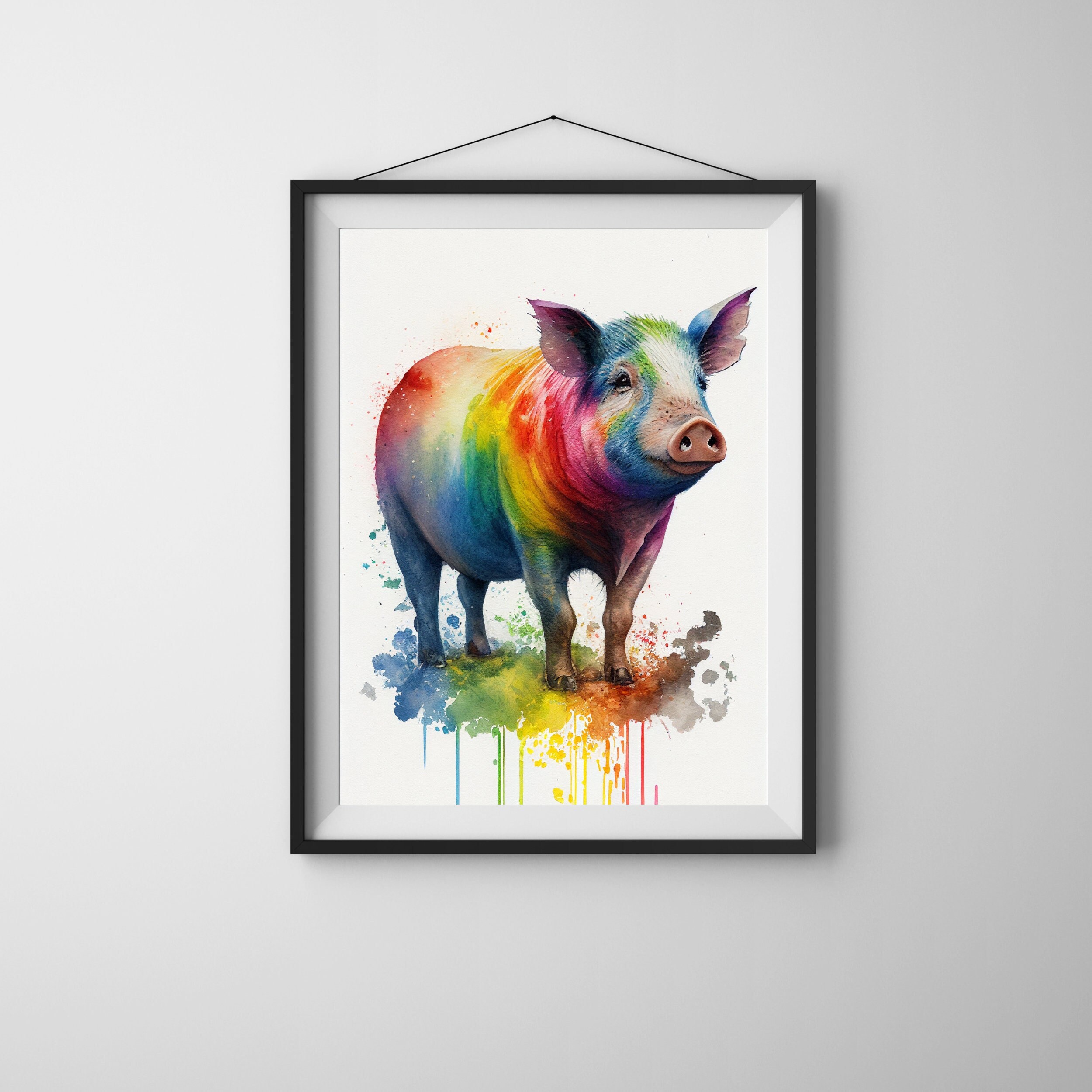 Rainbow Pig Watercolor Animal Prints Wall Art 5 Popular Sizes Ready to ...