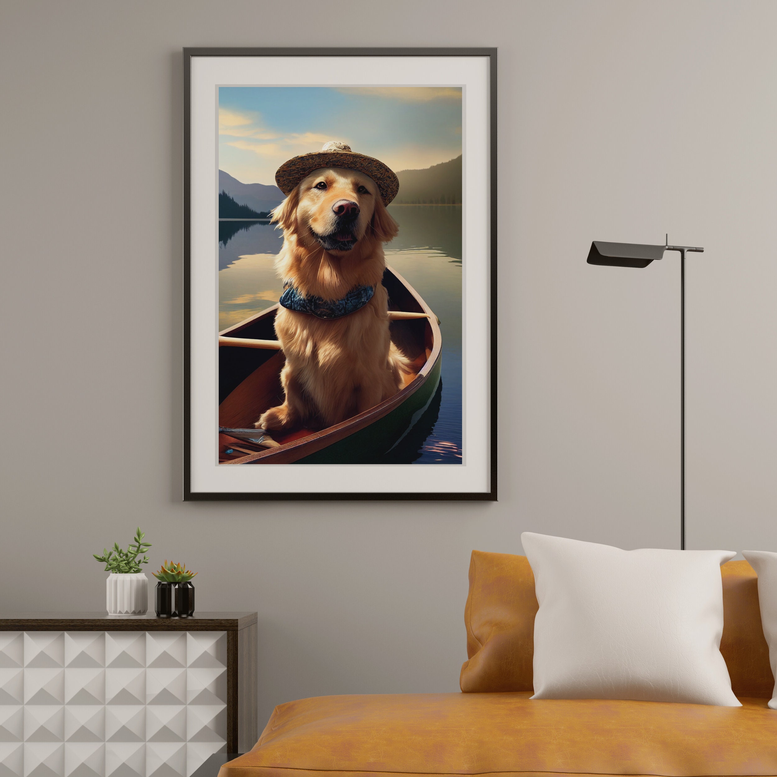 Golden Retriever in a Canoe Animal Prints Wall Art 5 Popular Sizes ...