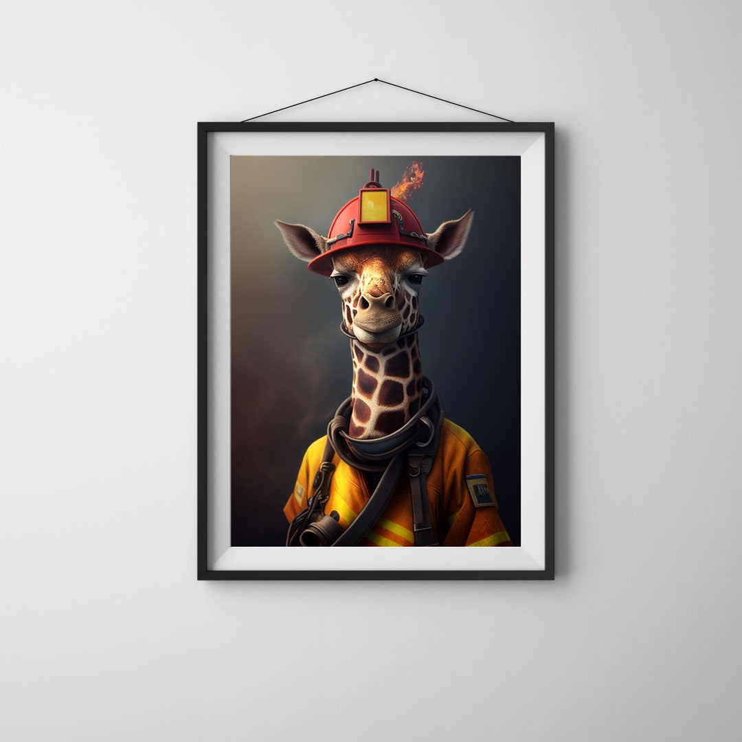 Giraffe Firefighter Animal Prints Wall Art 5 Popular Sizes Ready to ...