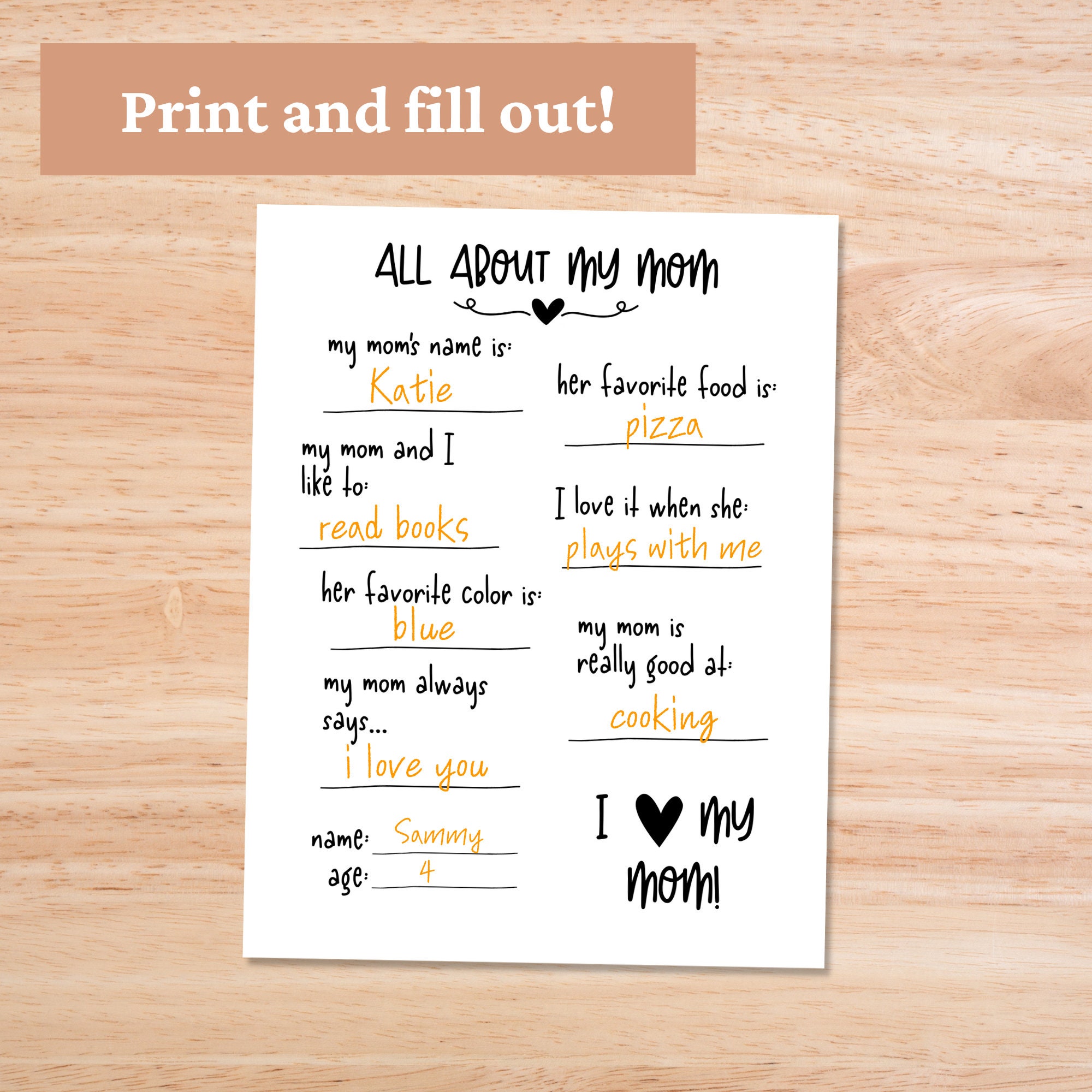 All About My Mom Fill in the Blank Printable for Mother's Day ...
