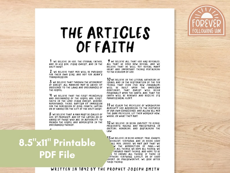 LDS PDF Printable: the Articles of Faith - Church of Jesus Christ of ...
