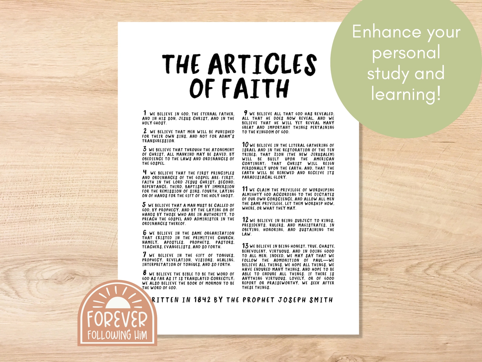 LDS PDF Printable: the Articles of Faith - Church of Jesus Christ of ...