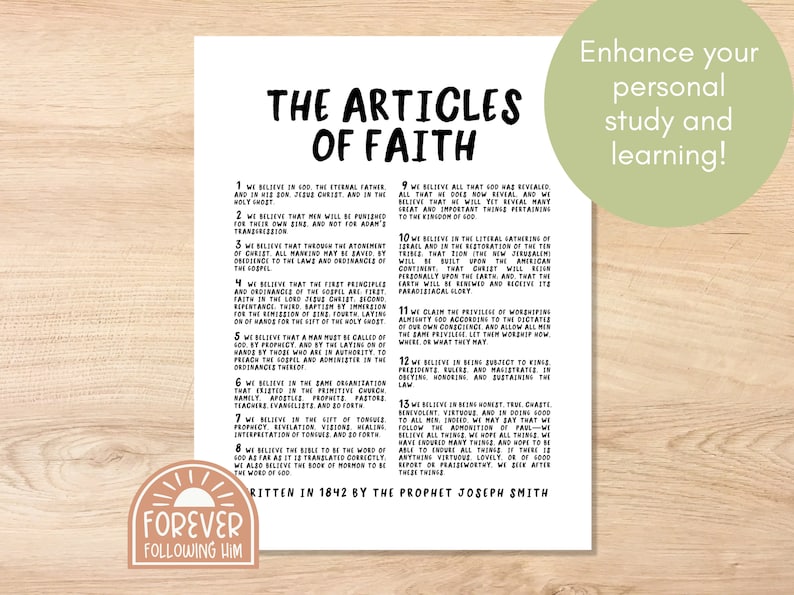 LDS PDF Printable: the Articles of Faith - Church of Jesus Christ of ...