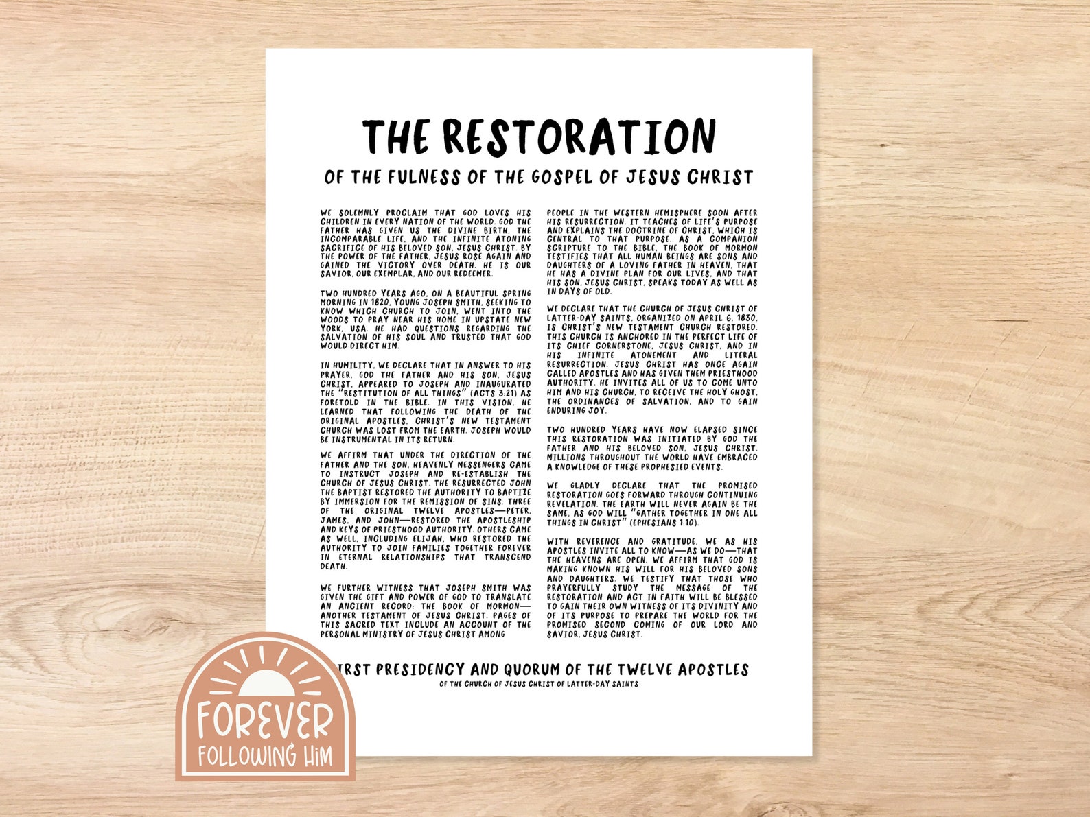 LDS PDF Printable Bundle: the Living Christ, the Family Proclamation, the Restoration - Church ...